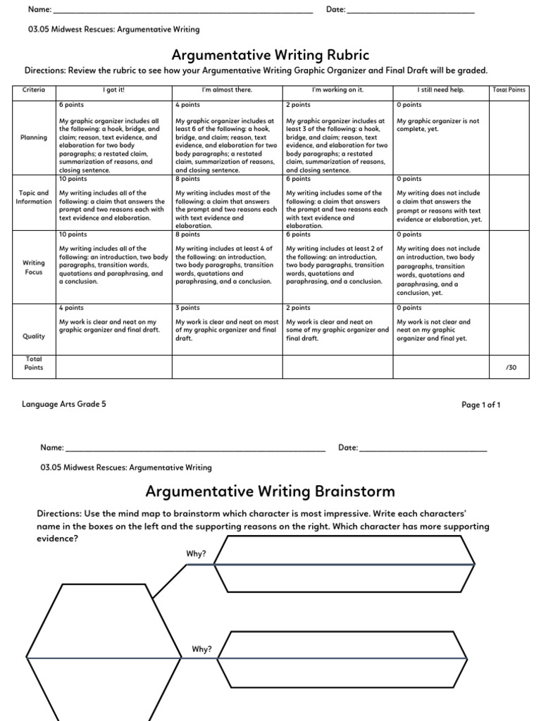 Ela g5!03!05!01!01 Argumentative Writing Packet (1) | PDF | Paragraph ...