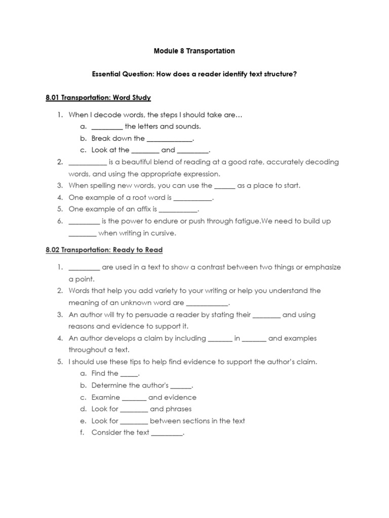 Module 8 Transportation | PDF | Sentence (Linguistics) | Linguistics