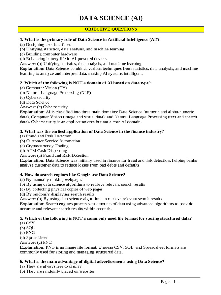 Data Science Ai Important Questions Answers | PDF | Machine Learning ...