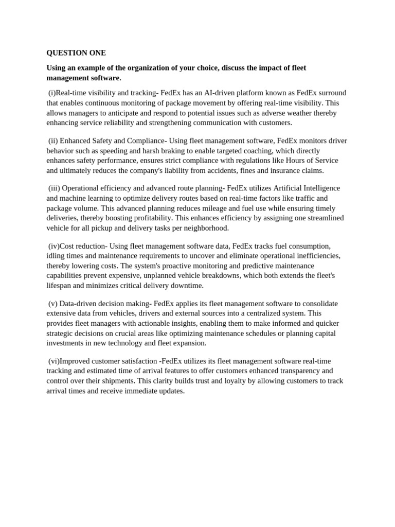 Fleet Mgt Individual Assignment | PDF | Competitive Advantage ...
