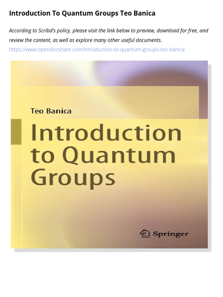 Introduction To Quantum Groups Teo Banica | PDF | Hilbert Space | Basis (Linear Algebra)