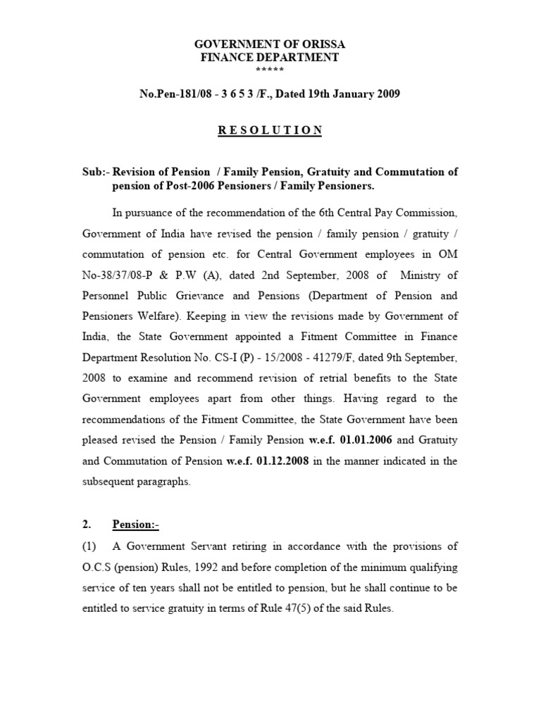 Commutation of Pension Resolution_3653_19.01.09 | PDF | Pension ...
