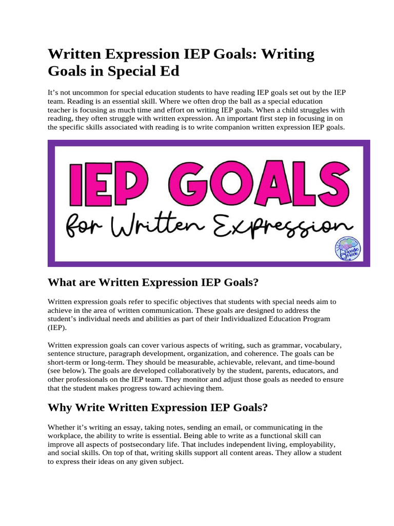 Written Expression IEP Goals | PDF | Individualized Education Program ...