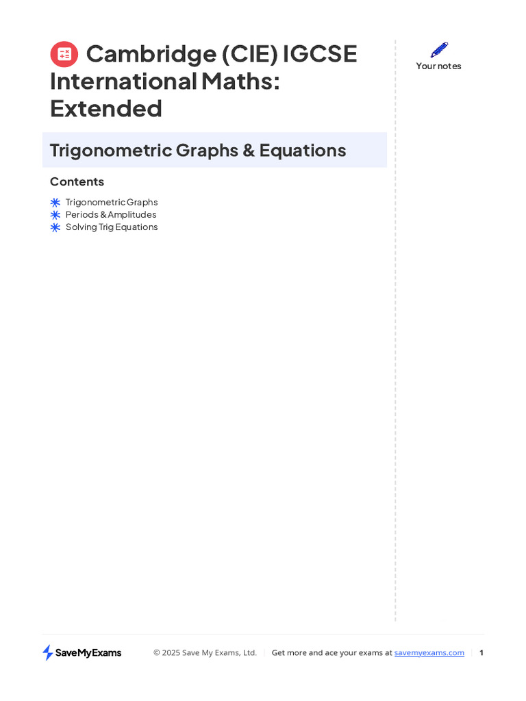 Trigonometric Graphs Notes | PDF | Trigonometric Functions | Elementary ...