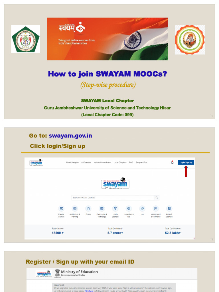 Stepwise Procedure To Join SWAYAM MOOCs | PDF | Massive Open Online Course
