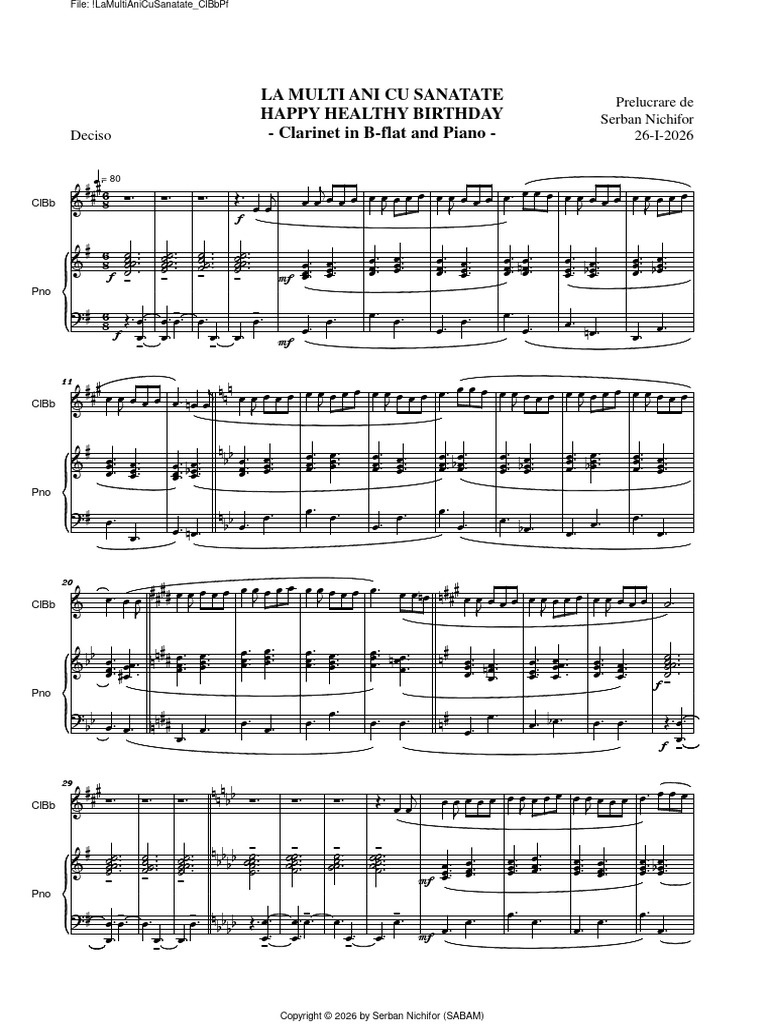 LA MULTI ANI CU SANATATE ! HAPPY HEALTHY BIRTHDAY! fantasy for clarinet ...