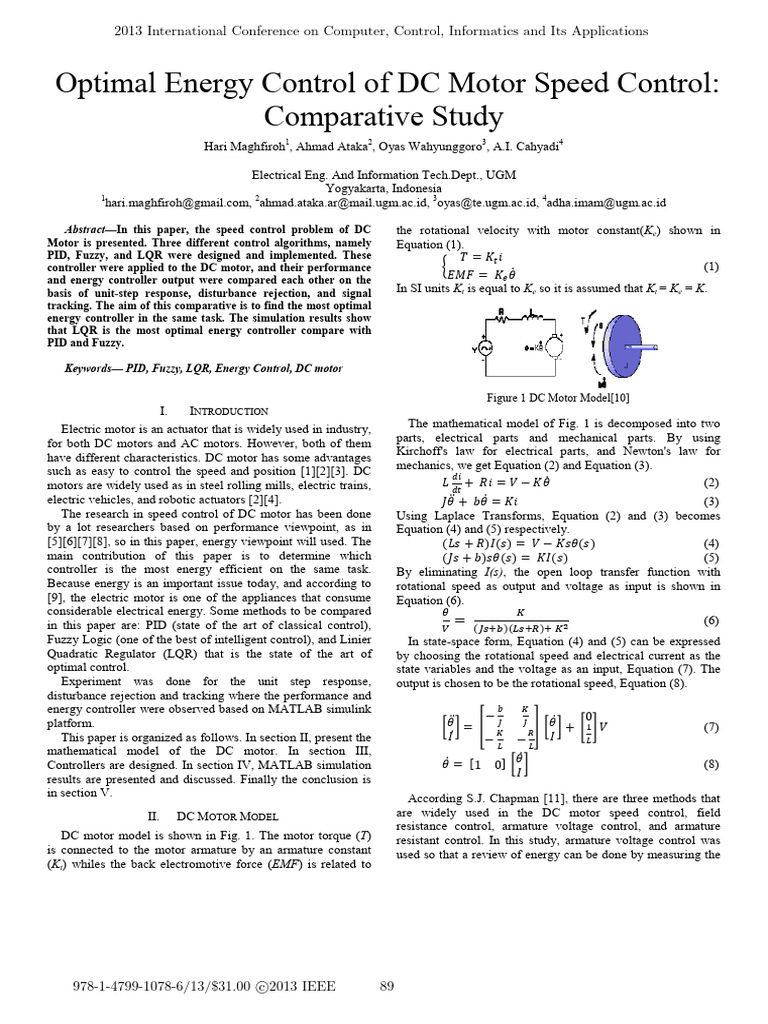 Optimal Energy Control of DC Motor Speed Control: Comparative Study ...