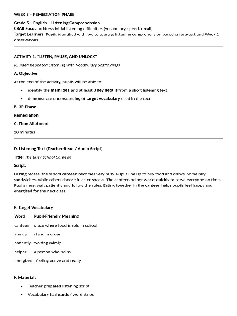 Week 3 Remediation Ip Phase | PDF | Reading Comprehension | Vocabulary