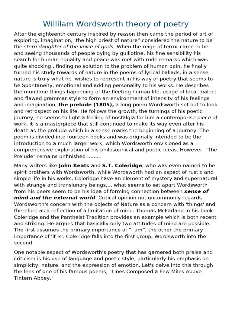 Willilam Wordsworth Theory of Poetry | PDF | William Wordsworth | Poetry