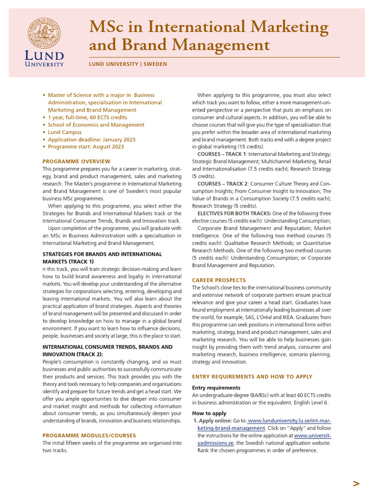 International Marketing and Brand Management Fact Sheet | PDF | Brand ...