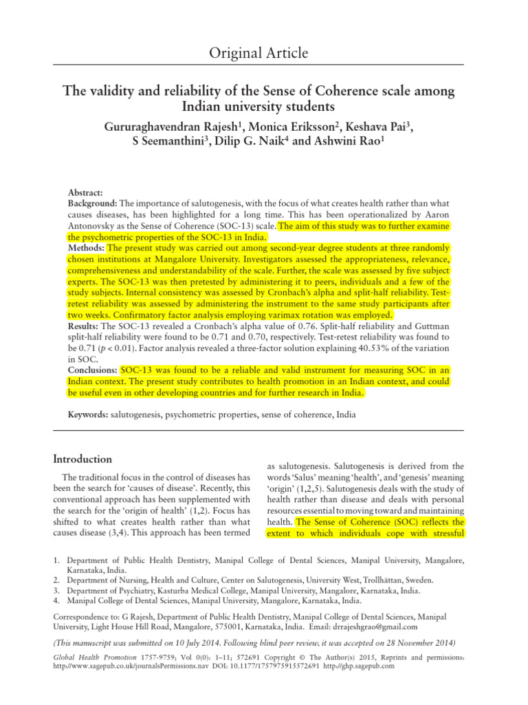 2015-The Validity and Reliability of the Sense of Coherence Scale Among ...