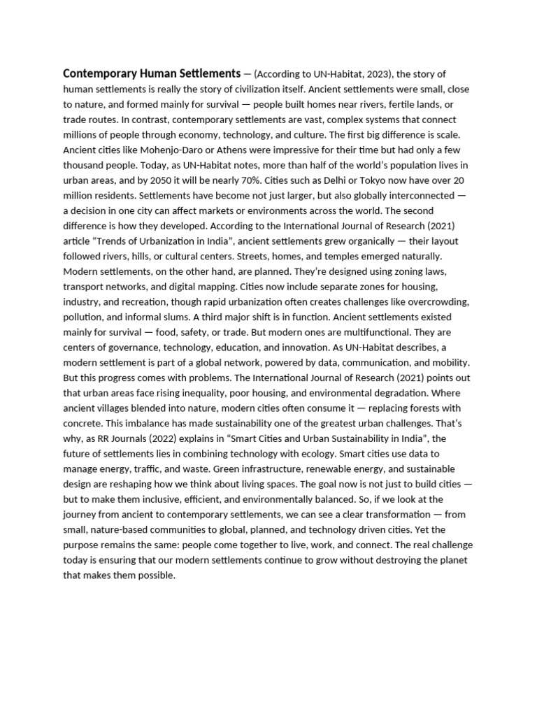 Contemporary Human Settlements | PDF | City | Sustainability