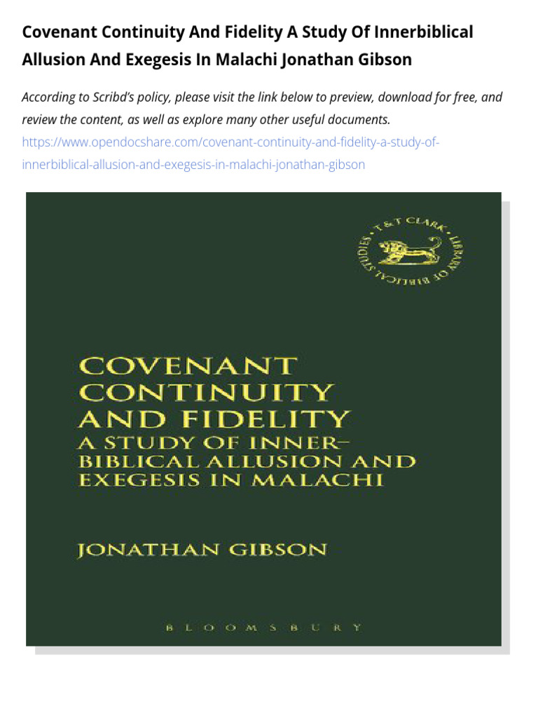 Covenant Continuity And Fidelity A Study Of Innerbiblical Allusion And ...