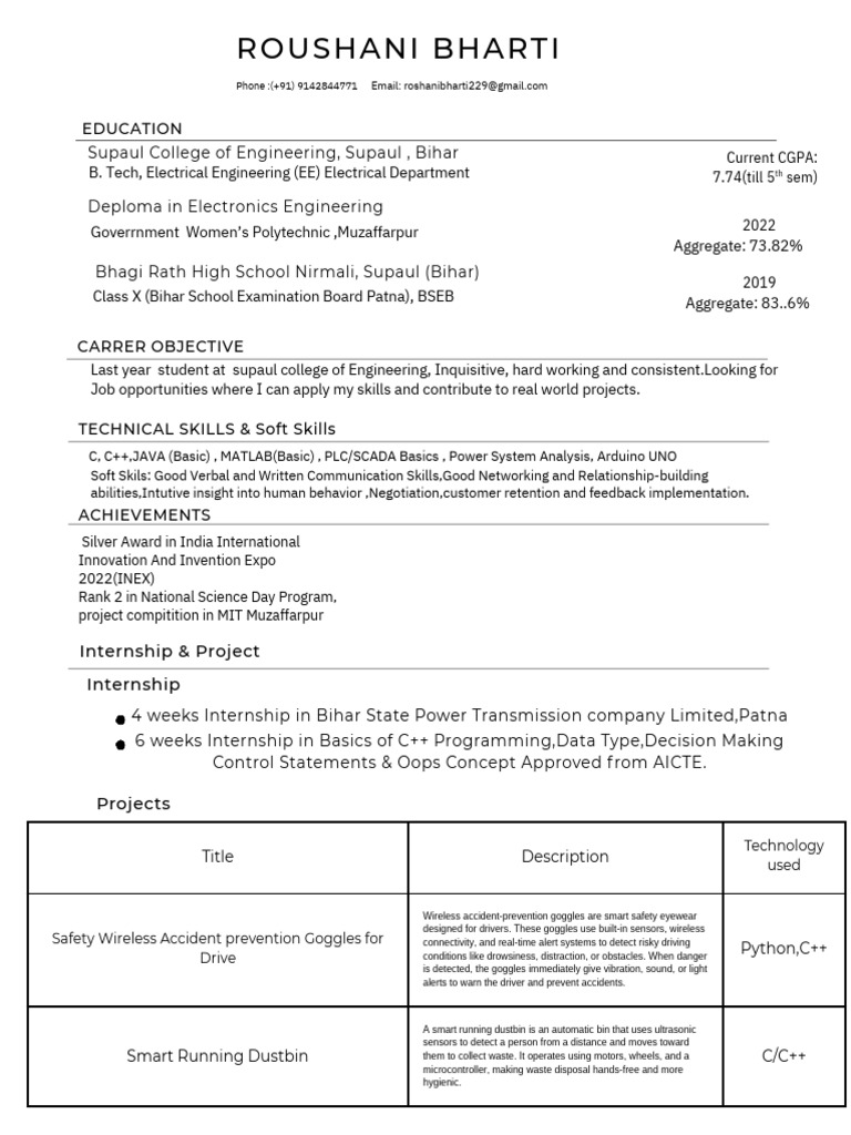 Roushani Bharti Resume for Rinex (1) | PDF | Computing