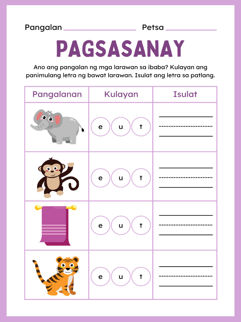Pagsasanay Sa Pagbasa at Pagsulat Alpabetong Filipino Worksheets in ...