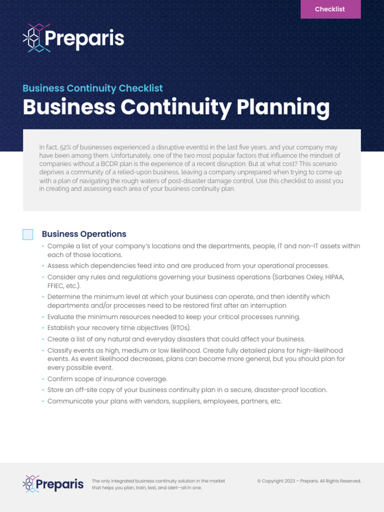 Business Continuity Planning Checklist | PDF | Emergency | Civil Defense