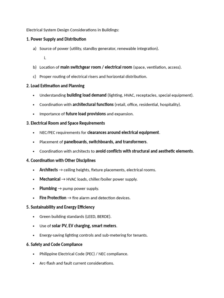 Electrical System Design Considerations in Buildings | PDF