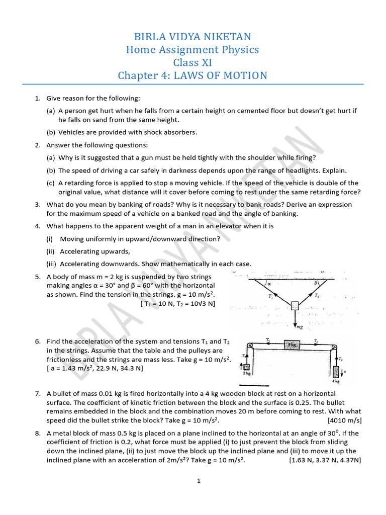 Ch4 Physics Home Assignment Laws of Motion | PDF | Force | Friction