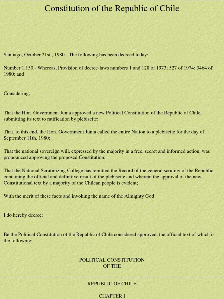 Constitution of The Republic of Chile | PDF | Presidents Of The United ...