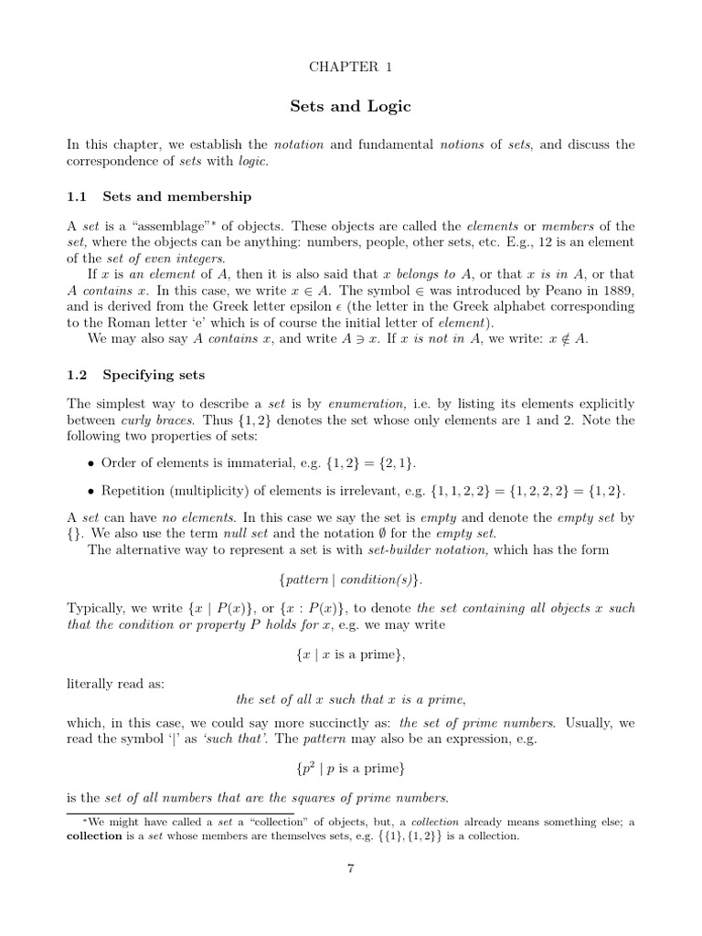 Ch1, Sets and Logic | PDF | Set (Mathematics) | Empty Set