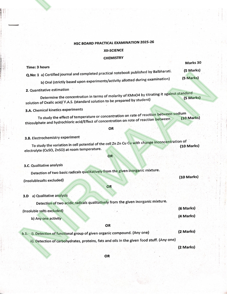 Chemistry & Biology Practical Paper 2026-NIRMAAN ? | PDF