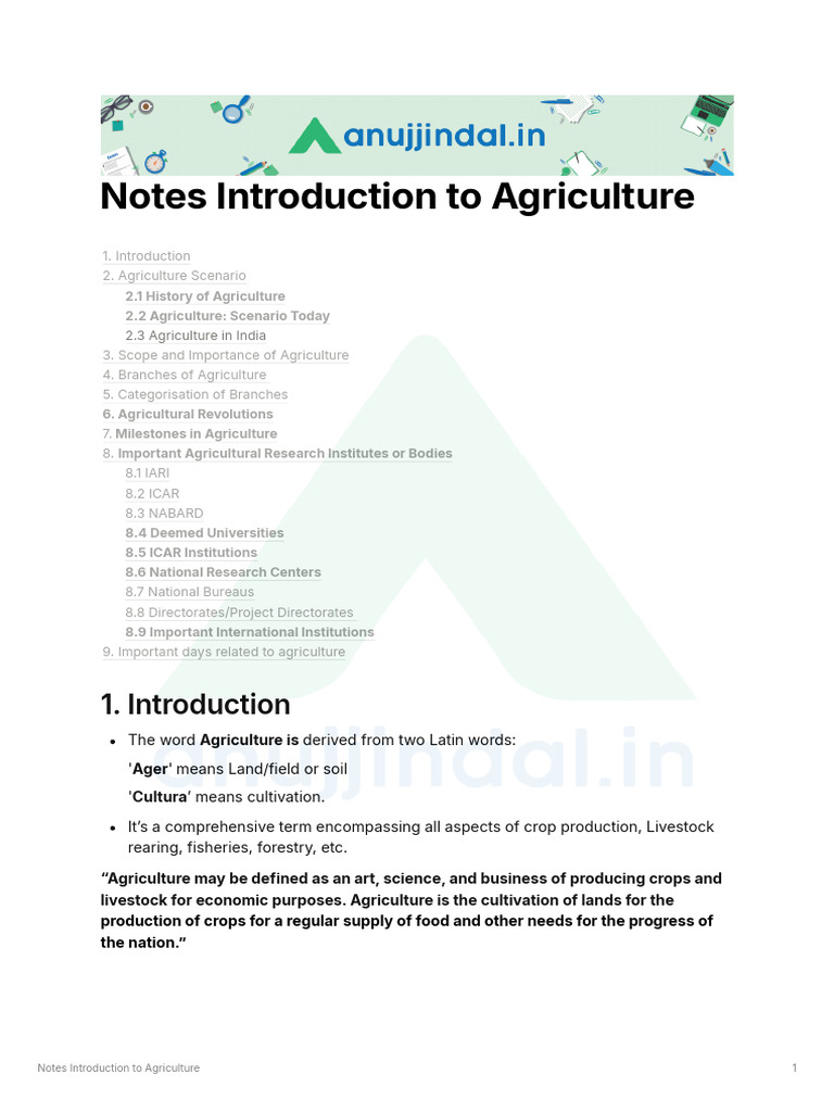 Introduction To Agriculture | PDF | Agriculture | Neolithic