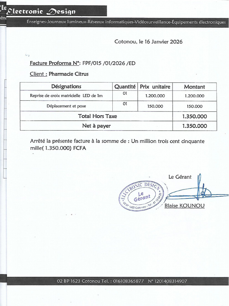 Scan Proforma Croix Citrus | PDF