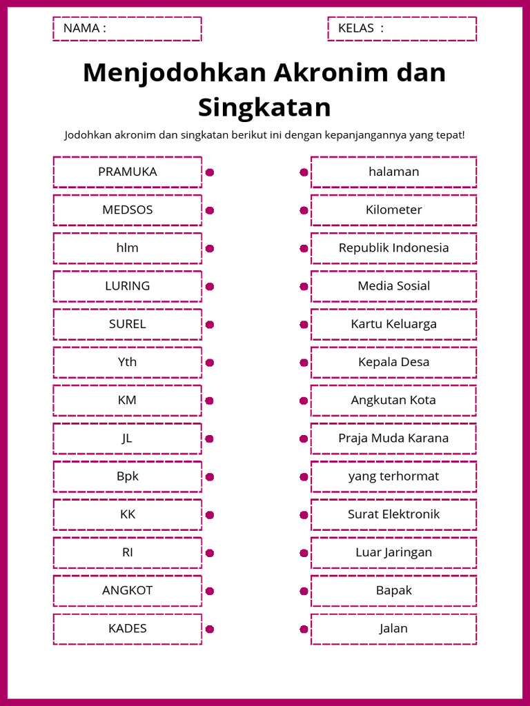 Lembar Kerja Menjodohkan Akronim Dan Singkatan Dalam Gaya Minimalis ...