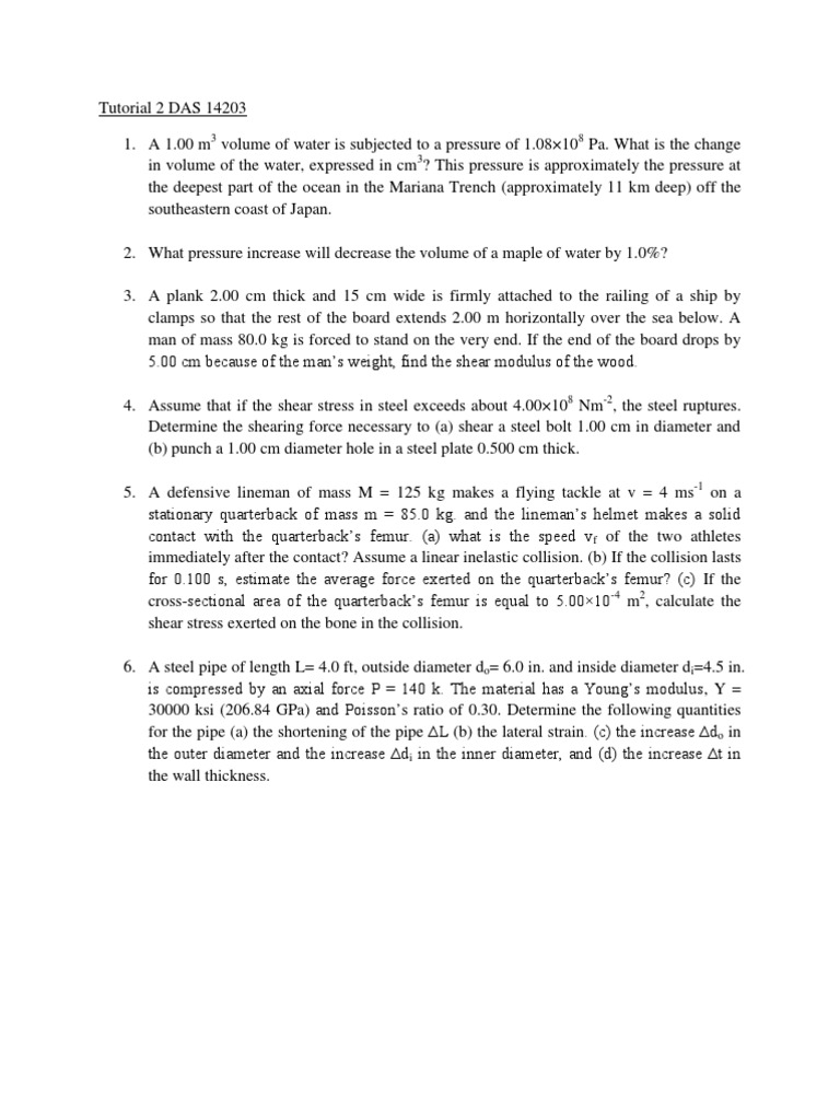 Tutorial 2 Q | PDF | Pressure | Density