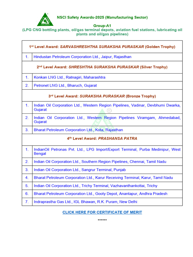 NSCI Safety Awards 2025 Winner MFG Sector Group A1 | PDF
