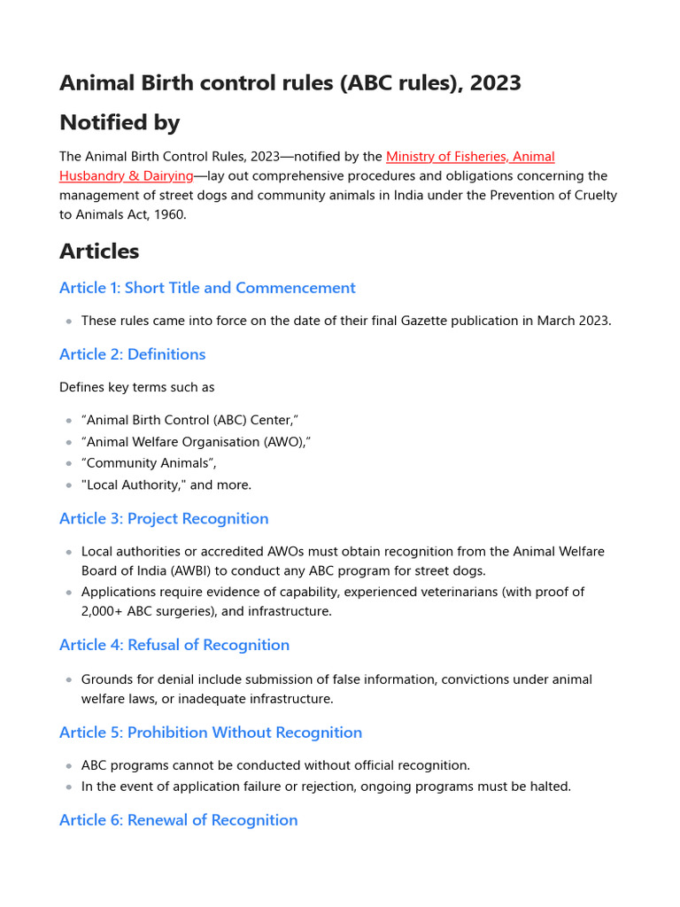 Animal Birth Control Rules (ABC Rules), 2023 | PDF | Rabies | Dogs