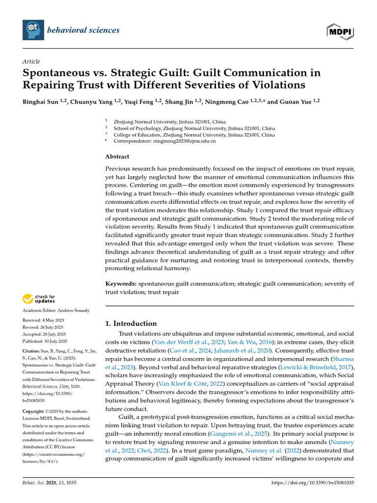 Spontaneous vs Strategic Guilt Guilt Communication | PDF | Mode ...