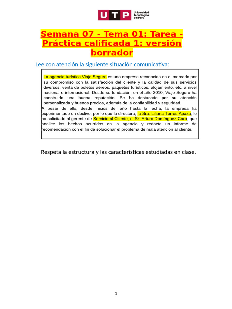 ? Semana 04 - Tema 01 Tarea - Práctica calificada 1 (Comprension y redaccion 2) | PDF | Servicio ...