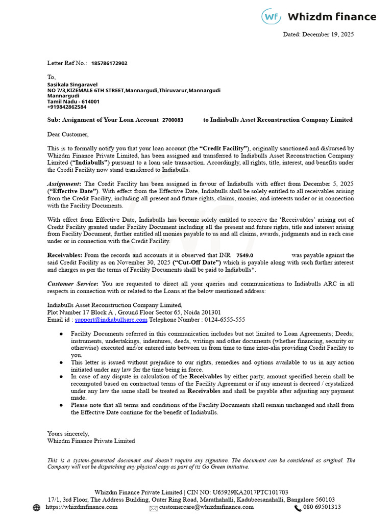Intimation Letter 22-01-2026 | PDF | Money | Business
