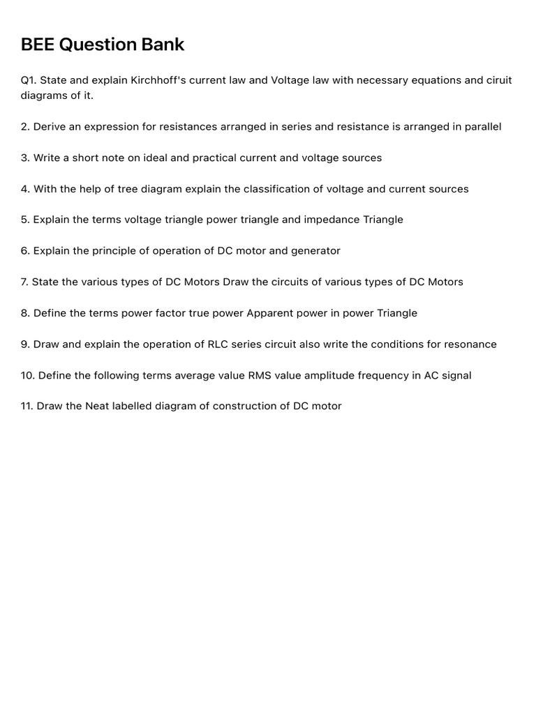 BEE Question Bank | PDF