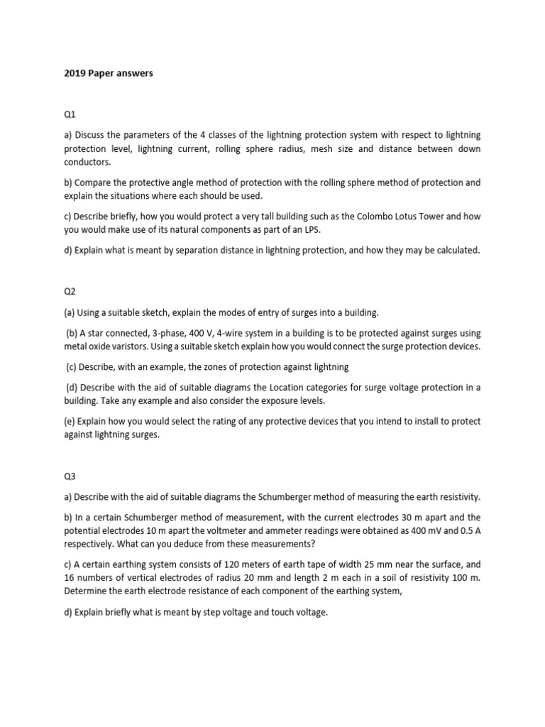 EE 5123 - Lightning Protection and Earthing - 2019 Answers | PDF ...