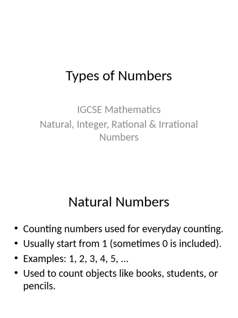 IGCSE Types of Numbers | PDF