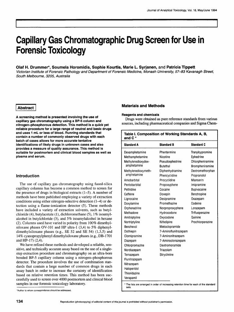 Capillary Gas Chromatographic Drug Screen For Use in Forensic ...