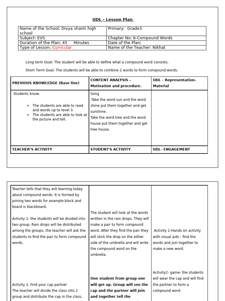 Compound Words Grade 3 Udl Nik Hat | PDF | Behavior Modification ...