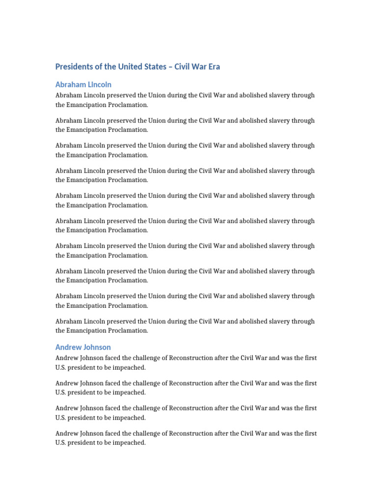 US Presidents Document 3 Civil War Era | PDF | American Civil War ...