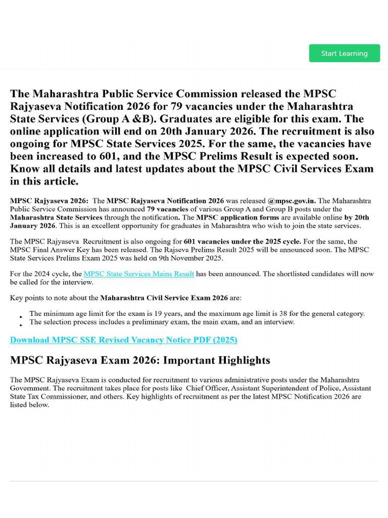 MPSC RajyasevaExam Info | PDF