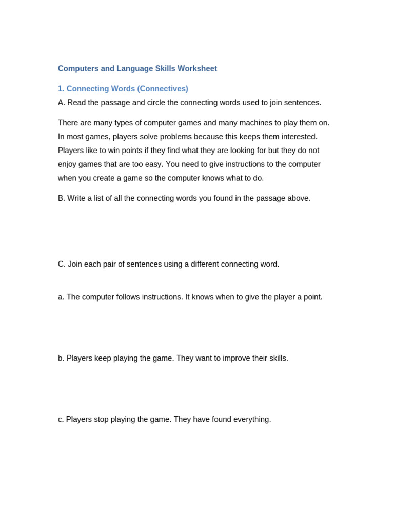 Computers and Language Skills Worksheet | PDF