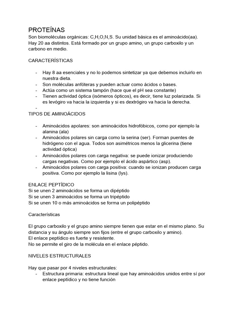 Biología Tema 4 | PDF | Aminoácidos | Péptido