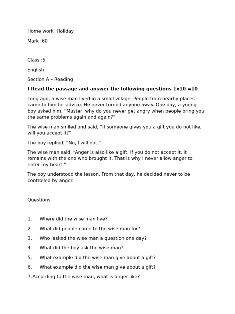 Class 5 English Worksheet | PDF