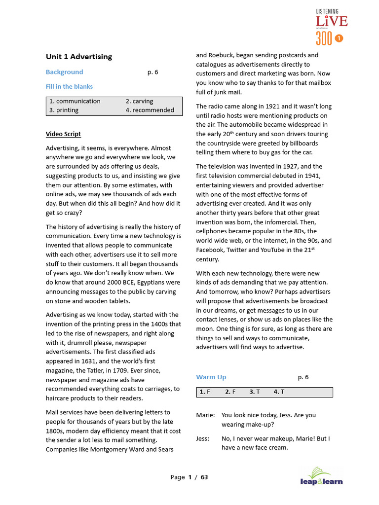 Listening Live 300(1)_Answer Key With Script(SB) | PDF | Wedding ...