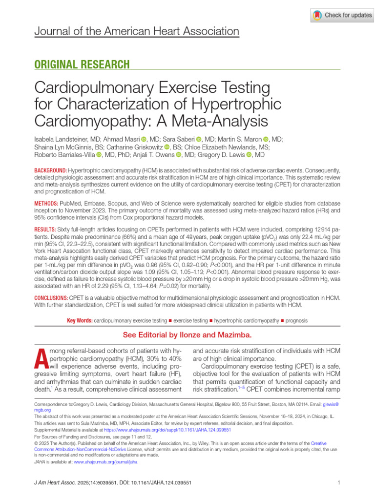 Cardiopilmonary Exercvise Testing in HOCM | PDF | Heart Failure | Heart