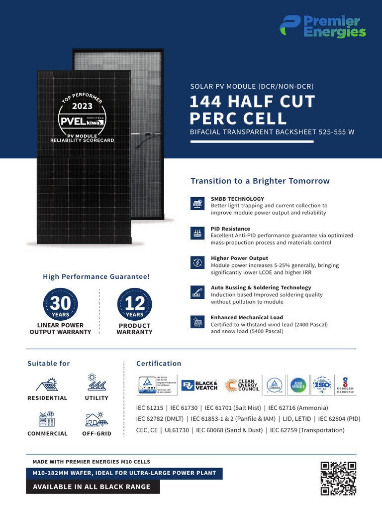 Premier Panel Datasheet 540 | PDF | Photovoltaics | Electricity