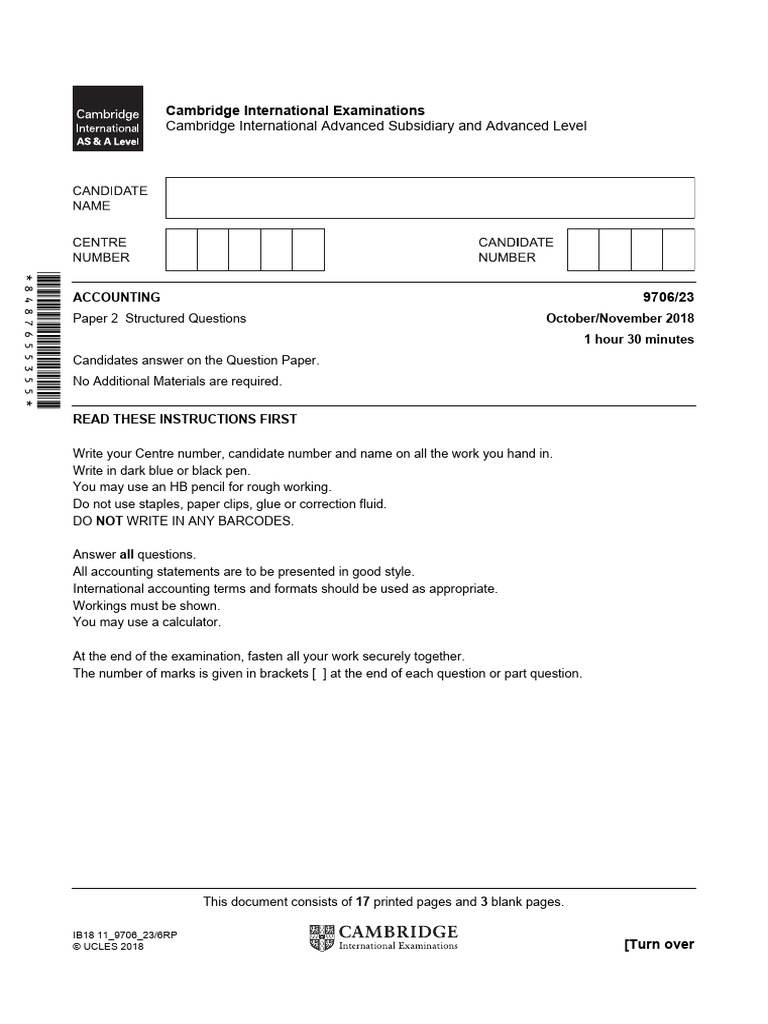 9706_w18_qp_23 | PDF | Gross Margin | Balance Sheet