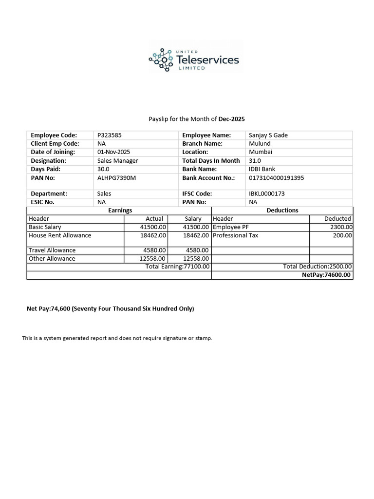 Payslip Publication Sanjay December Payslip-1 | PDF