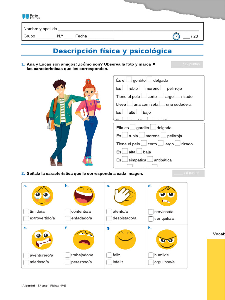 Bord7 Fichas Ave Vocab 12 Descripcion Fisica y Psicologica | PDF